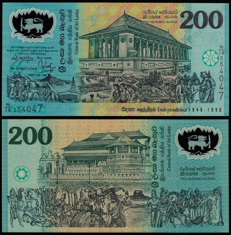 ~ Sri Lanka 200 Rupees 1999 UNC POLYMER PIĘKNY ! • Cena, Opinie • Azja ...