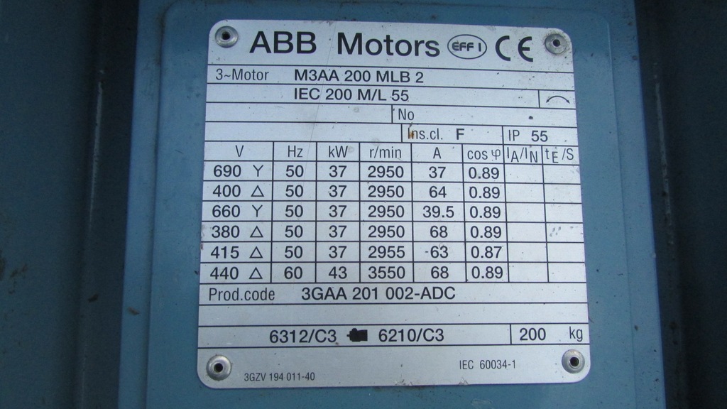 SILNIK ABB M3AA 200 MLB2 37 kw 2950 obr F.VAT - 7419040658 - oficjalne archiwum Allegro